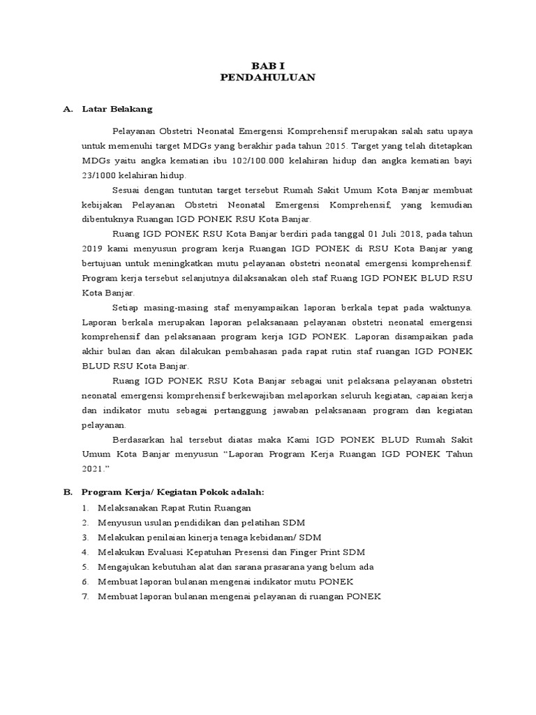 Laporan Program Kerja IGD PONEK 2021 | PDF