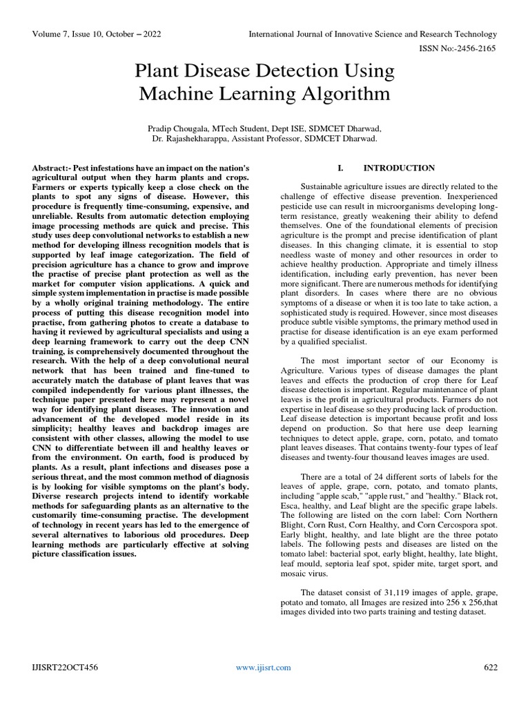 Plant Disease Detection Using Machine Learning Algorithm Pdf Cybernetics Applied Mathematics