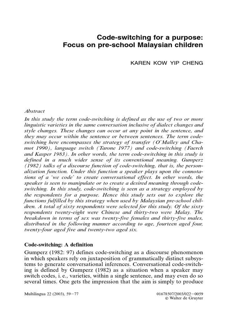 Karen Kow Code Switching For A Purpose | PDF | Second Language | English Language