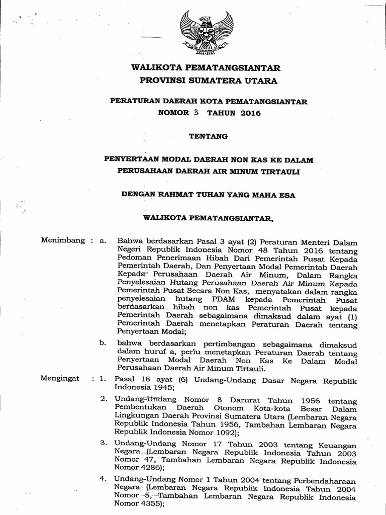 Perda Kota Pematang Siantar No. 3 Tahun 2016 2 | PDF