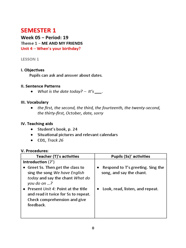 Lesson Plans Grade 4 UNIT 4 | PDF | Teachers | Question