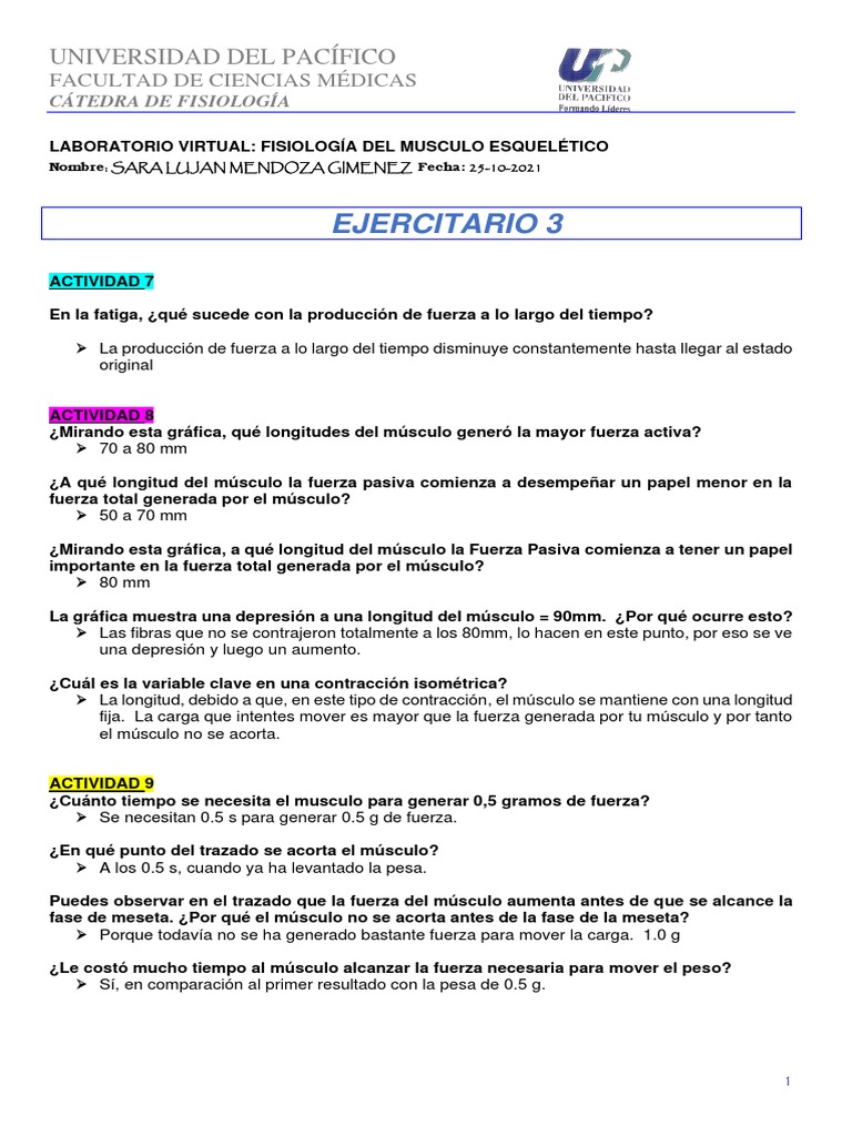 Musculo Ejercitario 3 (Actividad 7, 8 y 9) SARA MENDOZA | PDF | Músculo esquelético ...