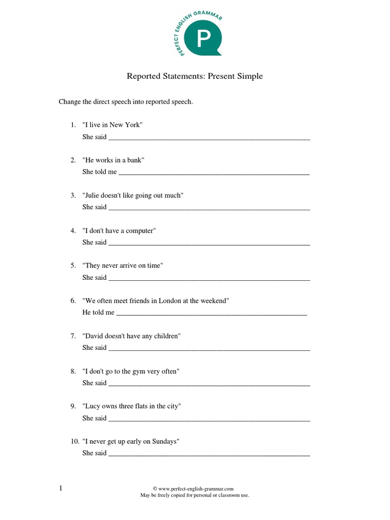Reported Statements Present Simple | PDF