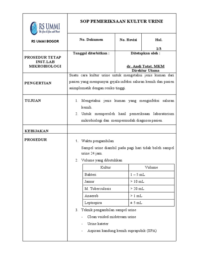 Sop Pemeriksaan Kultur Urine | PDF