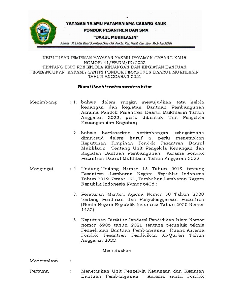 SK Pengelola Keuangan p2kp | PDF | Bisnis