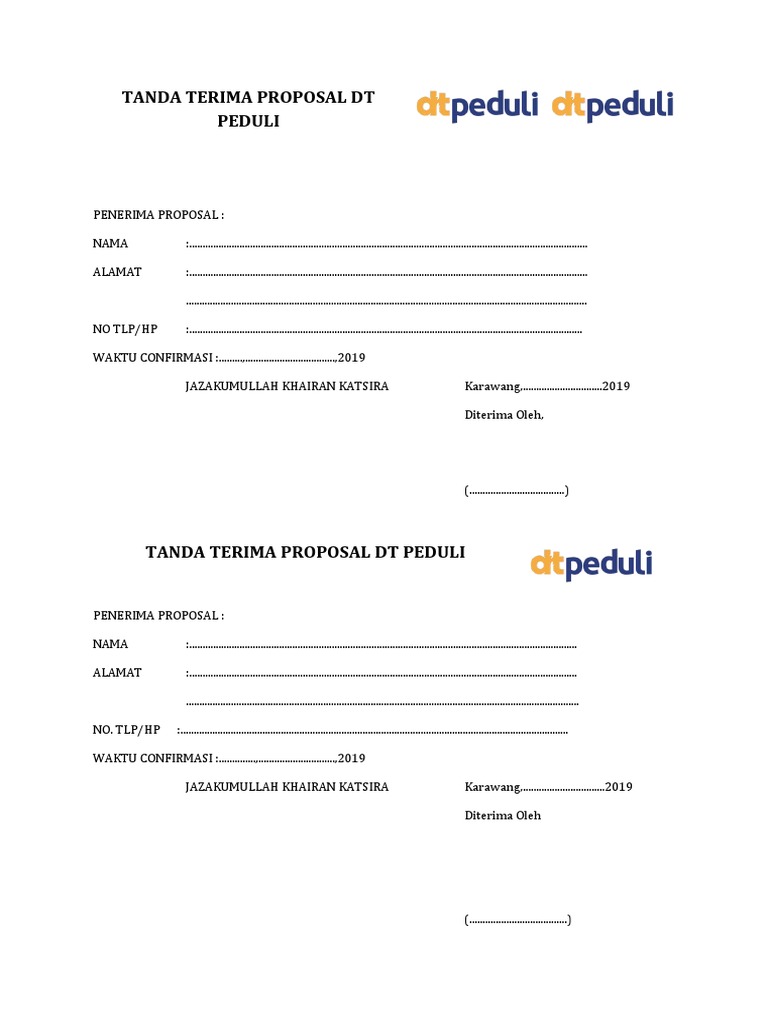 Tanda Terima Proposal DT Peduli | PDF