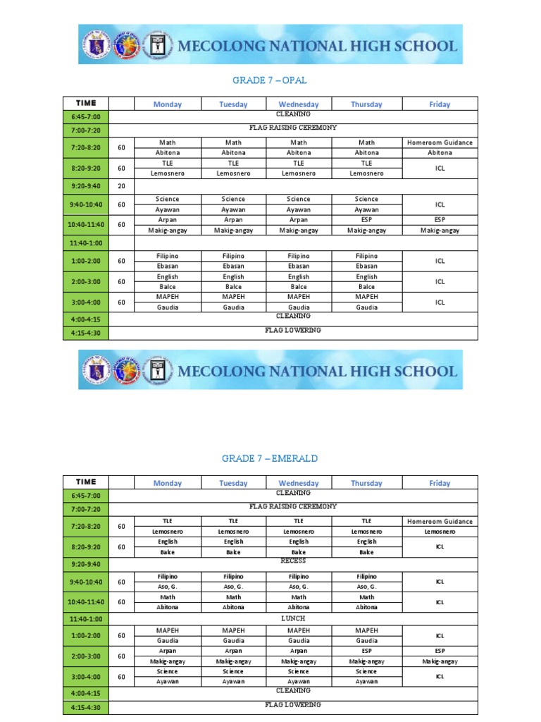 Class Program Jhs | PDF | Schools | Educational Institutions