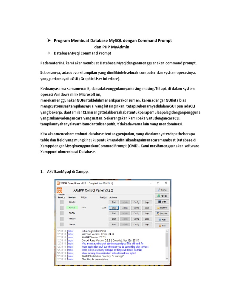 Laporan Program Membuat Database MySQL Dengan Command Prompt Dan PHP MyAdmin | PDF | Komputer