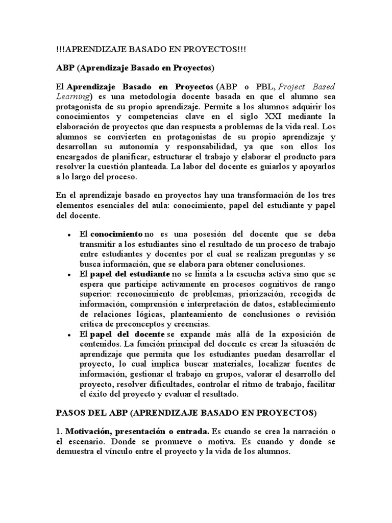 Proyecto ABP | PDF | Aprendizaje en base a proyectos | Aprendizaje