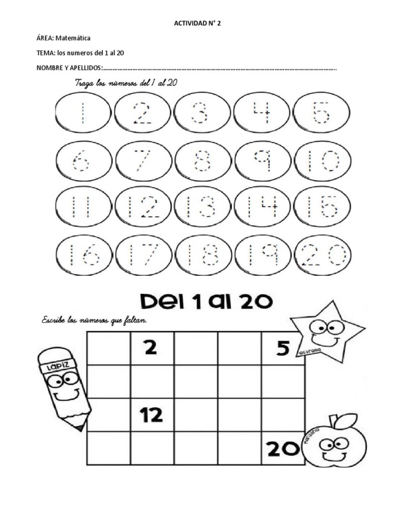 Números del 1 al 20: Actividad Matemática | PDF | Métodos y materiales ...