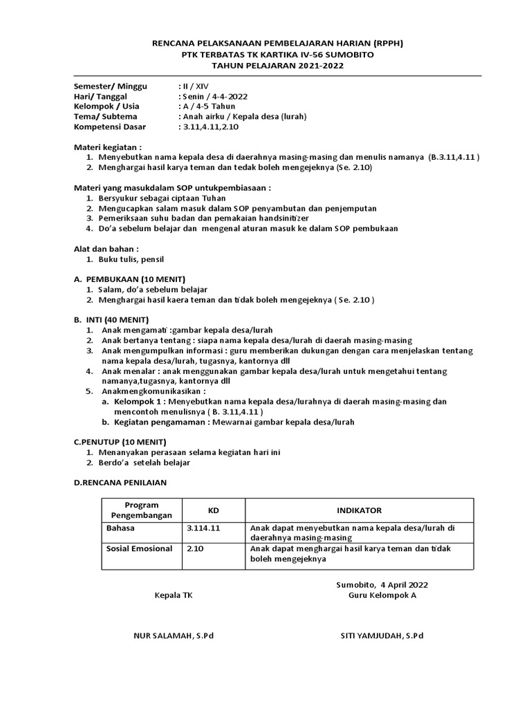 RPPH Minggu 14 | PDF