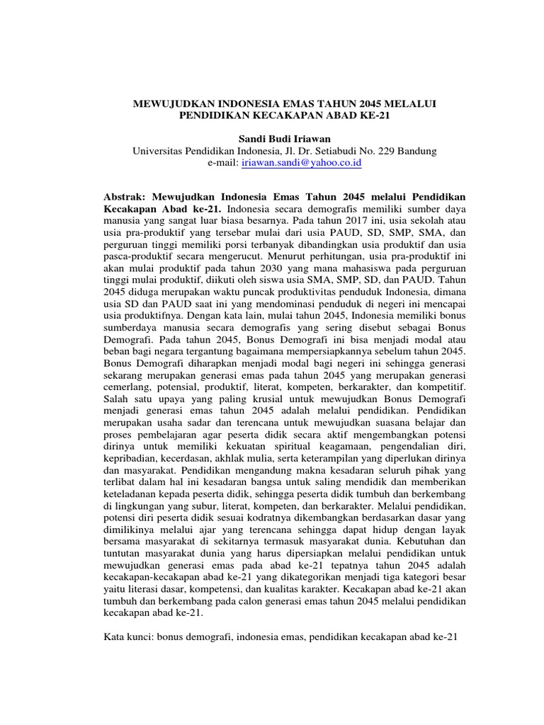 Mewujudkan Indonesia Emas Tahun 2045 Mel | PDF