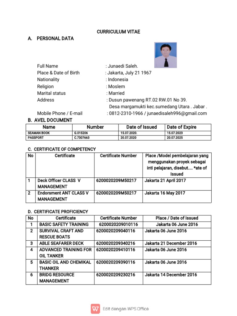 Junaidi Saleh CURRICULUM VITA-WPS Office | PDF | Petroleum | Ships