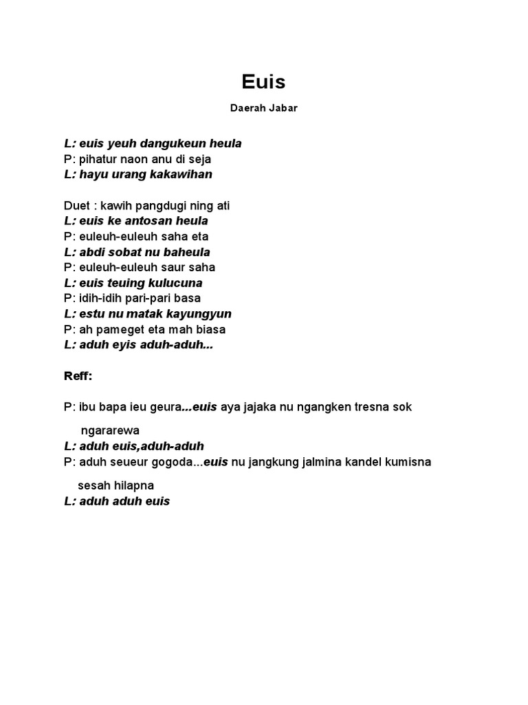 Lirik Lagu Euis | PDF