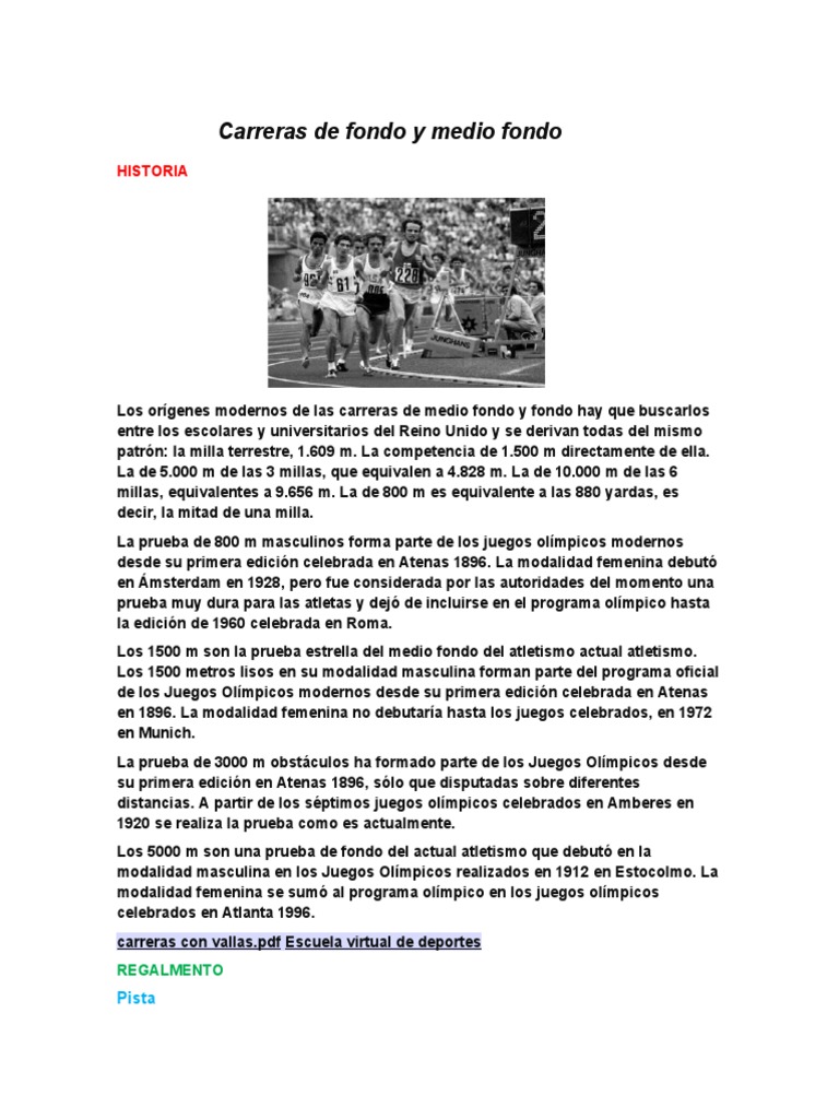Carreras de Medio Fondo y Fondo en Atletismo | PDF | Deporte del ...
