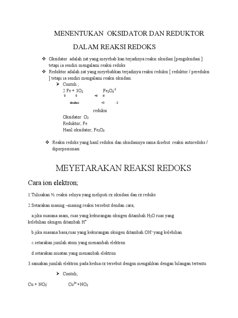 Menentukan Oksidator Dan Reduktor | PDF