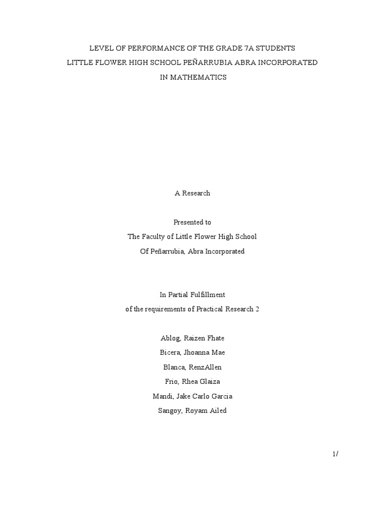 Level of Performance of The Grade 7 A 1 | PDF | Perception | Teaching ...