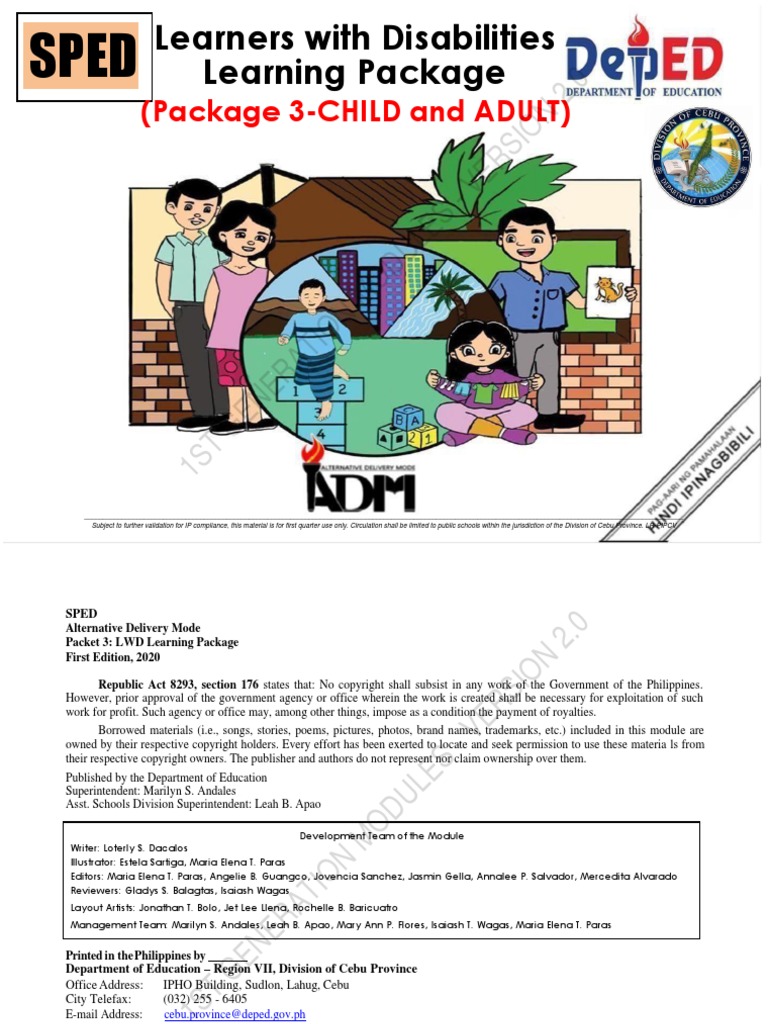 SPED-Q1-WK3-Learning Package 3 CHILD AND ADULT FINAL-GSB-2 CORRECTED | PDF | Civil Law (Common ...