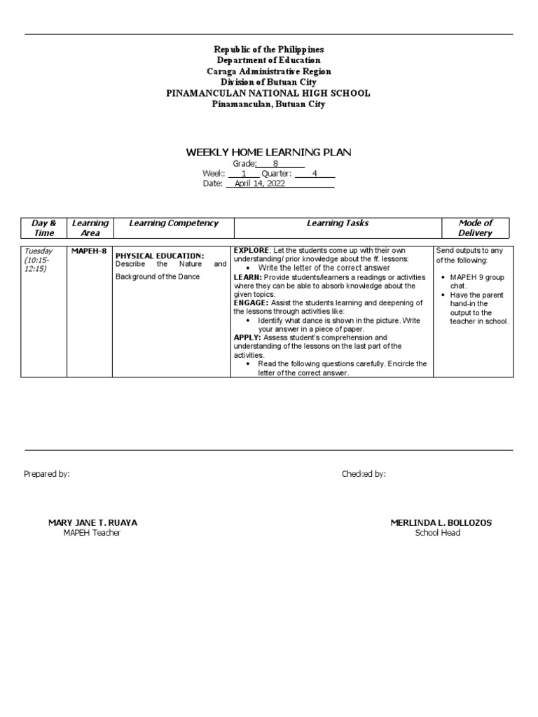 Q4 WK1 WHLP Pe8 | PDF | Learning | Reading Comprehension