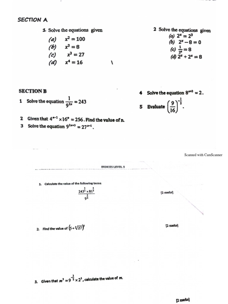Indices Exercises | PDF