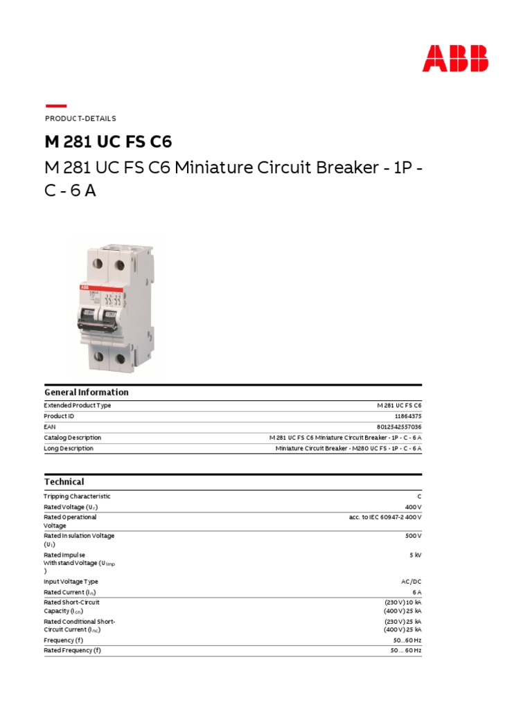M 281 UC FS C6 Miniature Circuit Breaker | PDF | Electrical Engineering ...