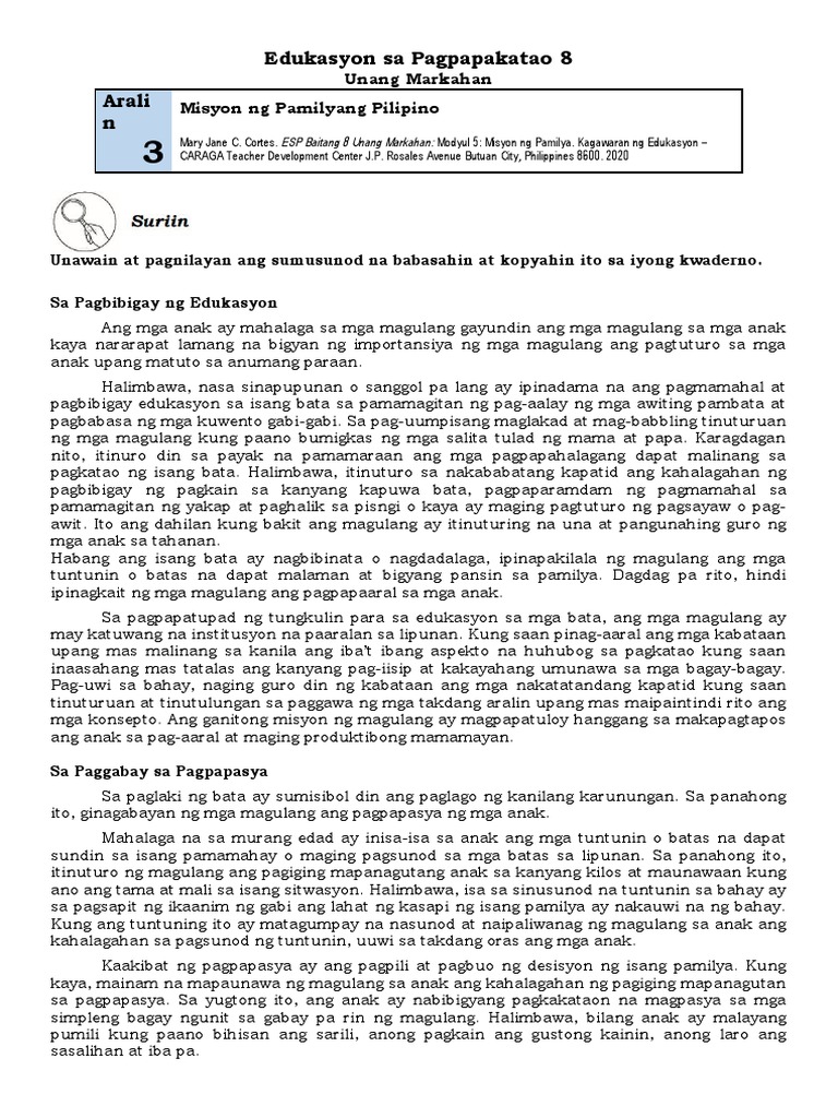 ESP 8 Aralin 3. 1st Grading | PDF