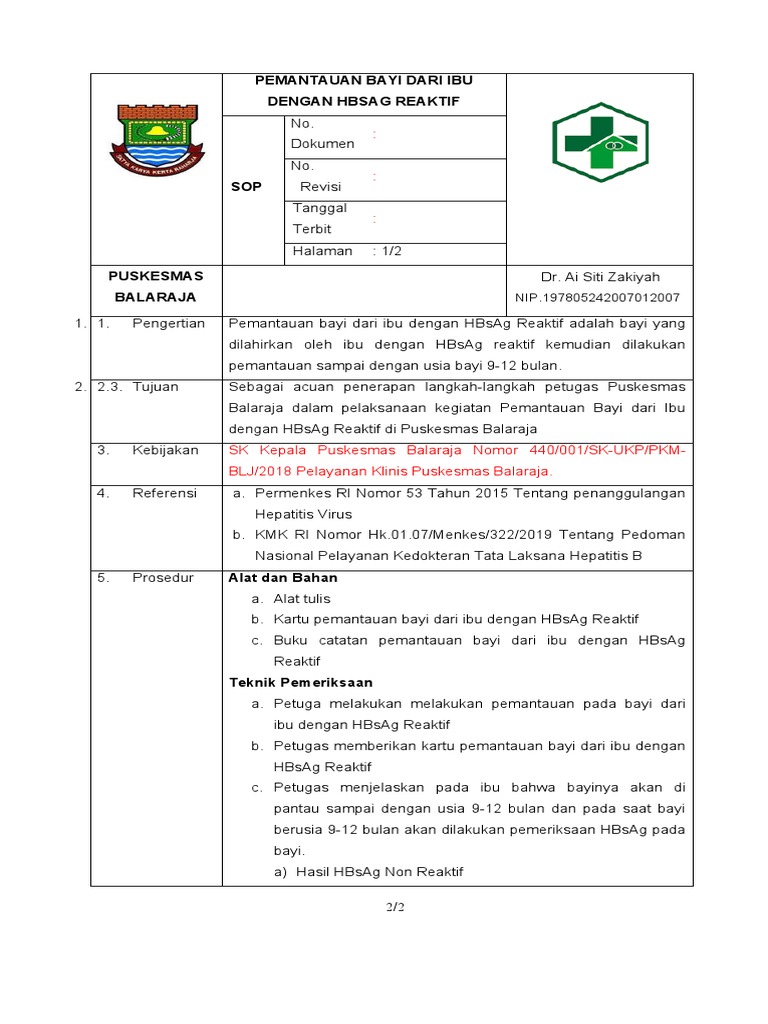 Sop Pemantauan Bayi Dari Ibu Dengan Hbsag Reaktif | PDF