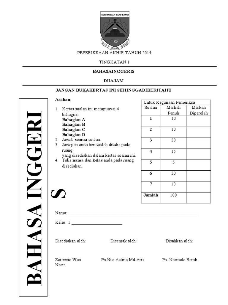 English Test Form 1 - 2014 | PDF | Home Appliance | Oven