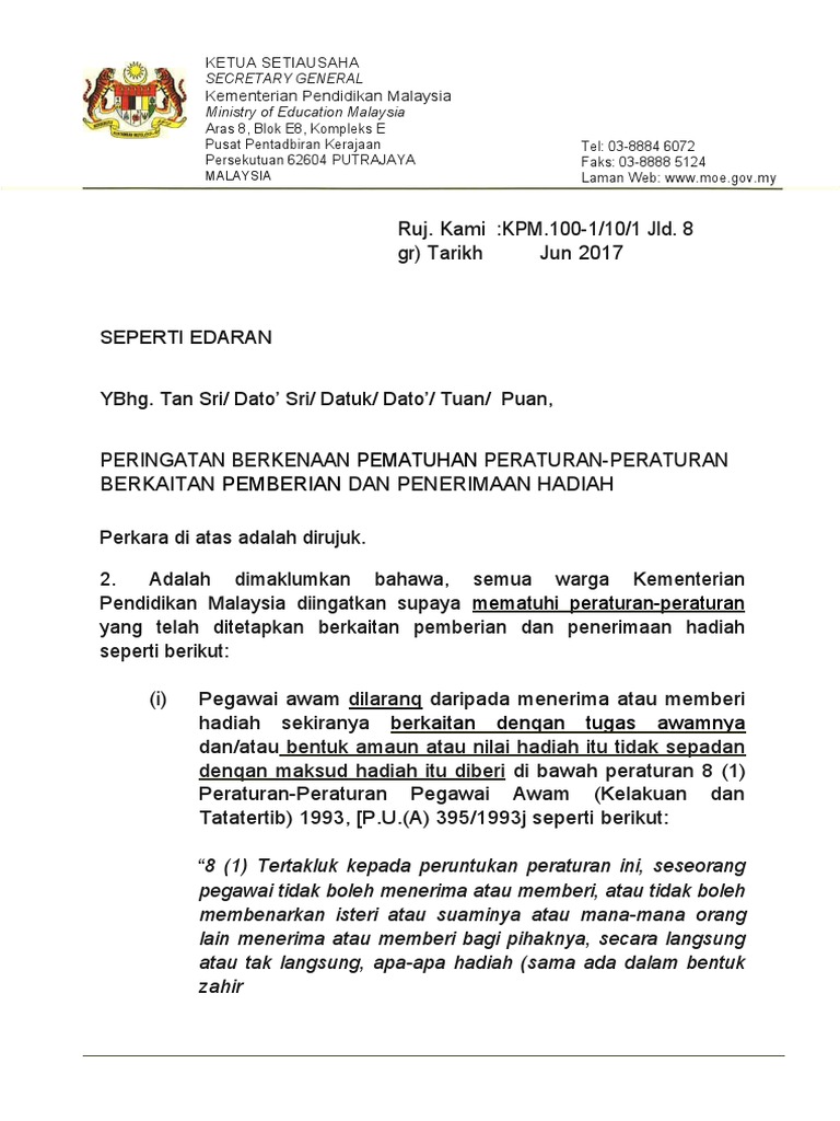 Peringatan Berkenaan Pematuhan Peraturan Peraturan Berkaitan Pemberian ...