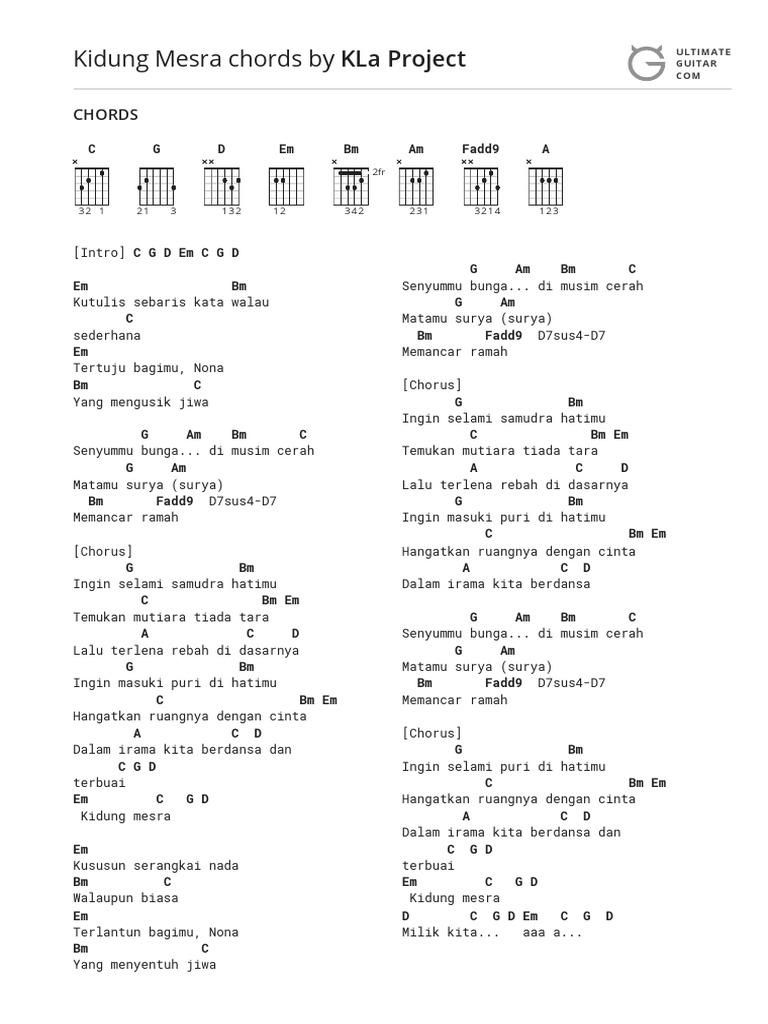 Kidung Mesra Chords by KLa Projecttabs at Ultimate Guitar Archive | PDF