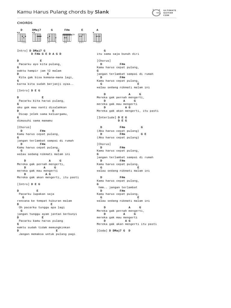 Chord dan Lirik "Kamu Harus Pulang" | PDF