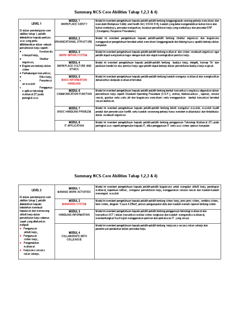 Summary of Core Abilities | PDF