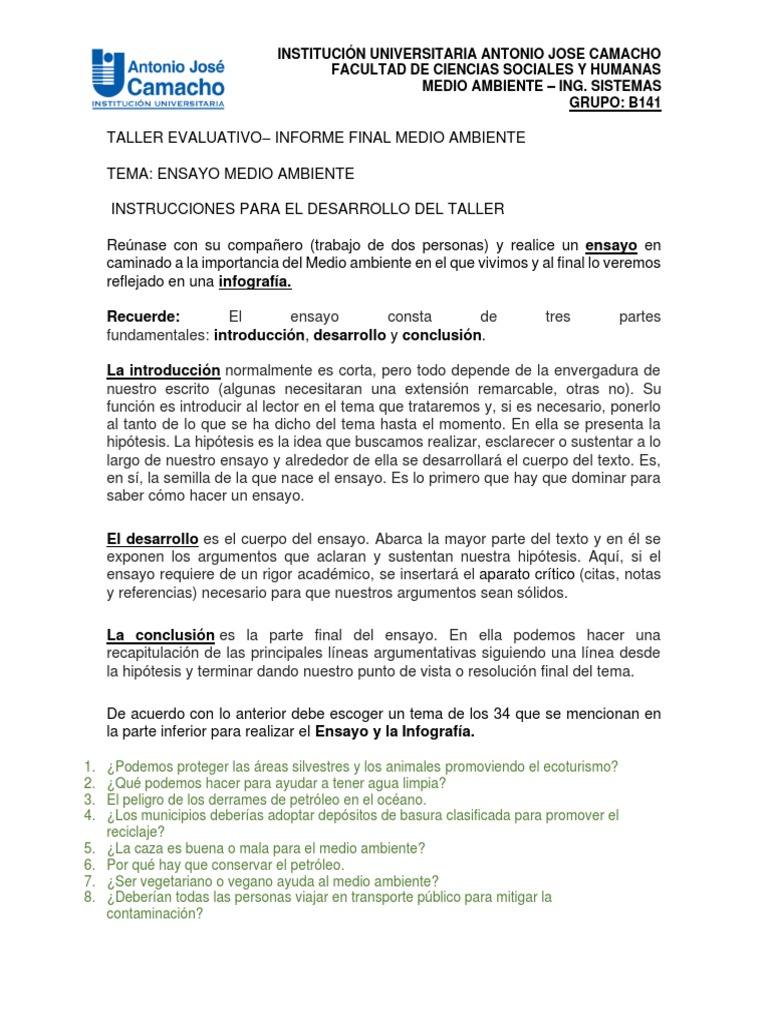 Taller Final - Medio Ambiente | PDF | Residuos | Ensayos