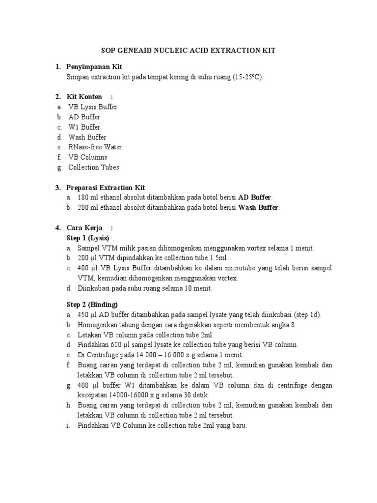 Sop Geneaid Nucleic Acid Extraction Kit | PDF