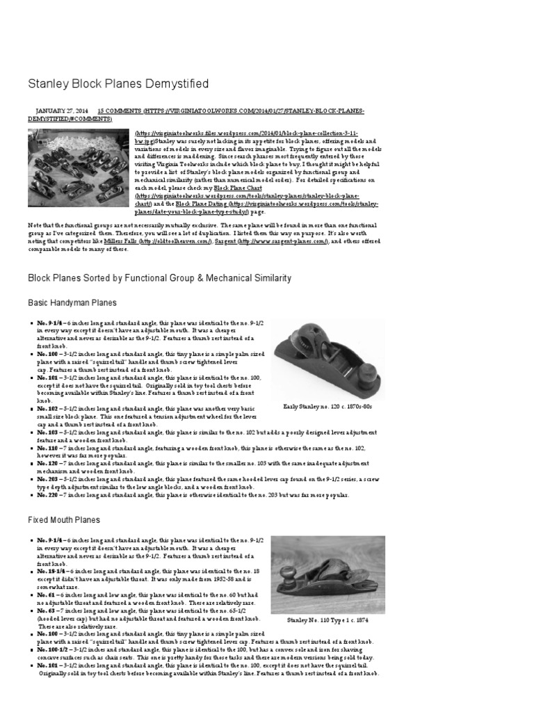 Stanley Block Planes Demystified - Virginia Toolworks | PDF | Screw