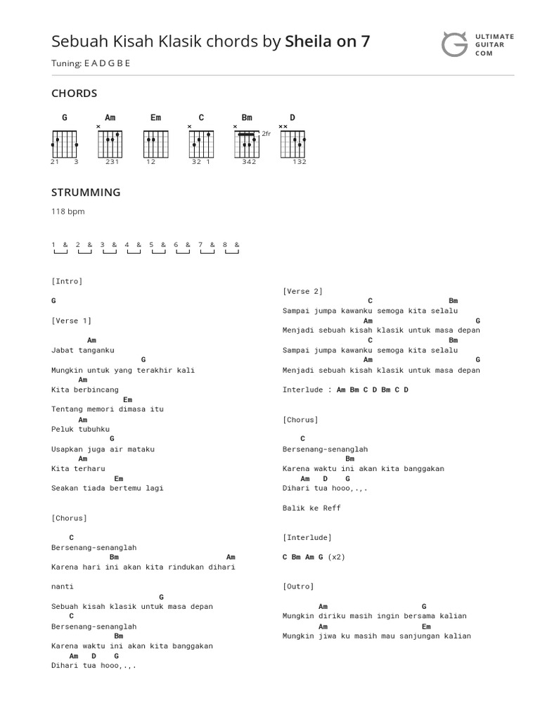 Sebuah Kisah Klasik Chords by Sheila On 7tabs at Ultimate Guitar ...