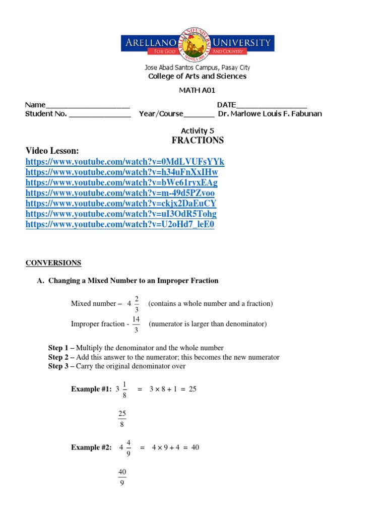Activity 5 Fractions | PDF | Abstract Algebra | Algebra