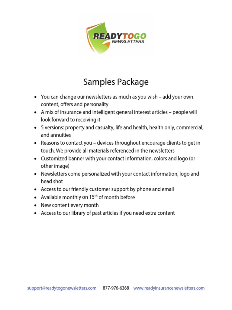 Ready To Go Newsletters Samples Insurance US | PDF | Life Insurance ...