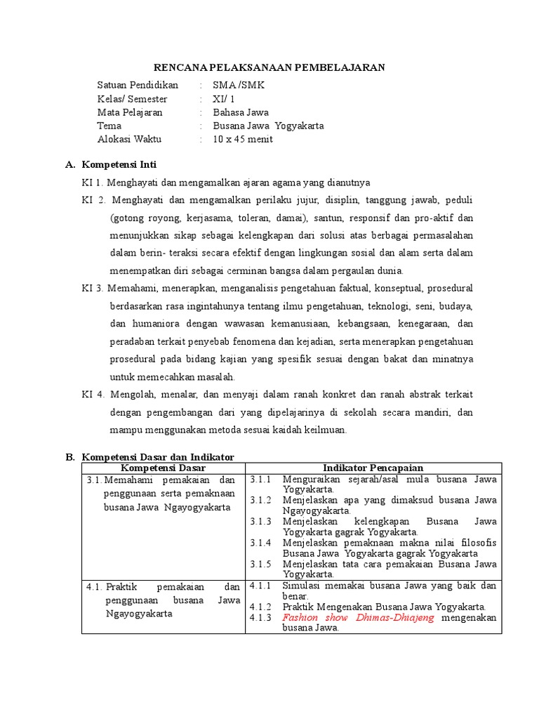 RPP Busana Jawa Pak Warna | PDF | Karier & Perkembangan