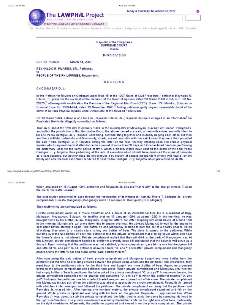 3 Serious Physical Injury - Pilares Vs People | PDF | Reasonable Doubt ...