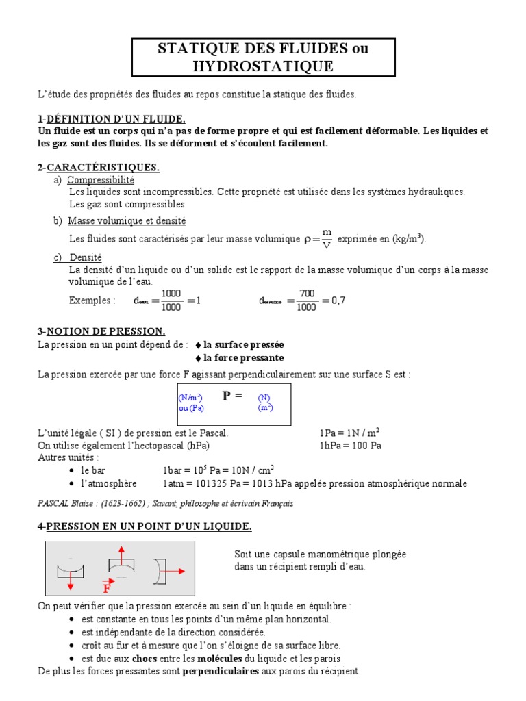 Pression Hydrostatique et Fluides | PDF | Pression | Liquides