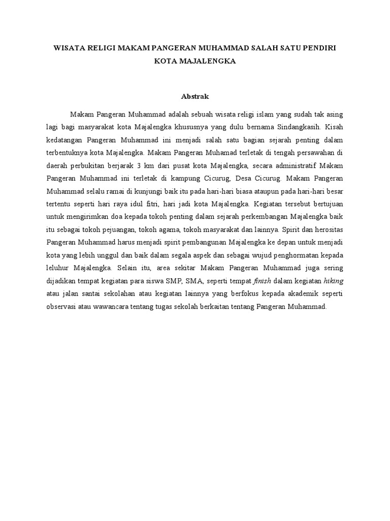 MAKAM PANGERAN MUHAMMAD] WISATA RELIGI DAN SEJARAH PENDIRI MAJALENGKA | PDF