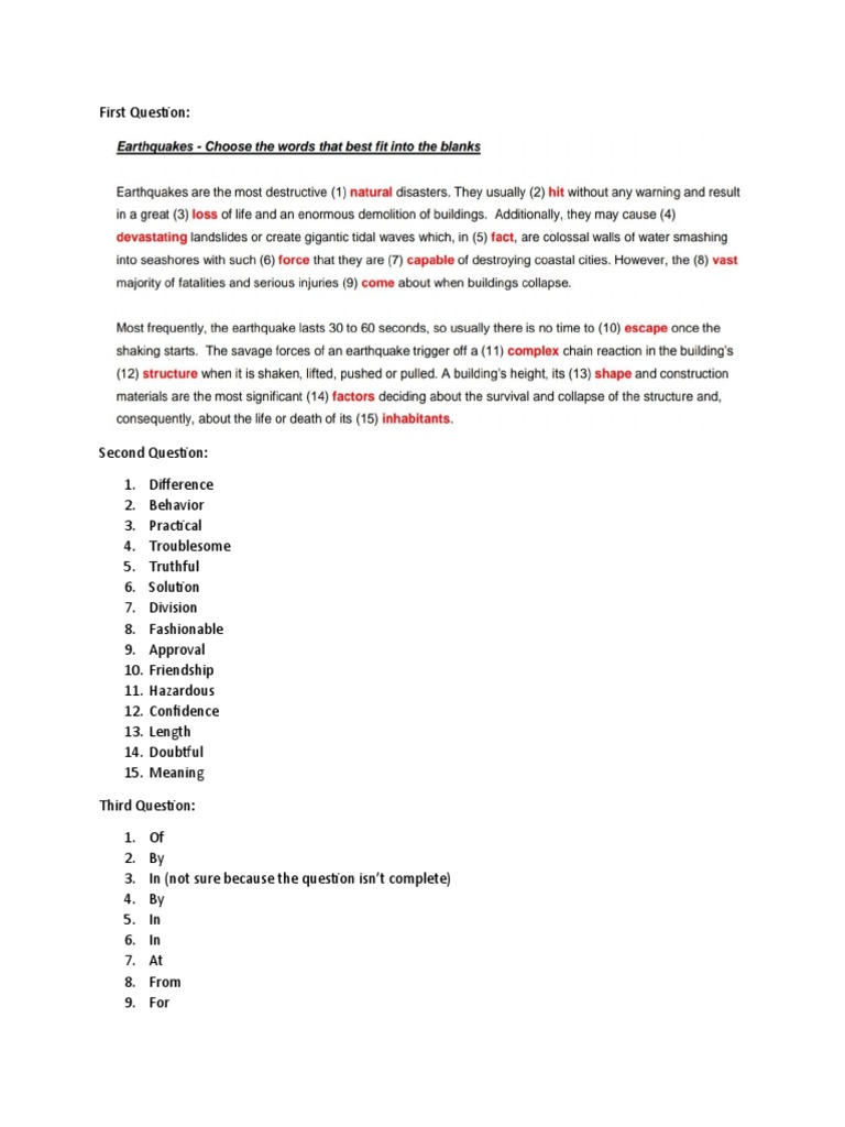 Analysis of a Grammar Exercise Document Containing Multiple Questions ...
