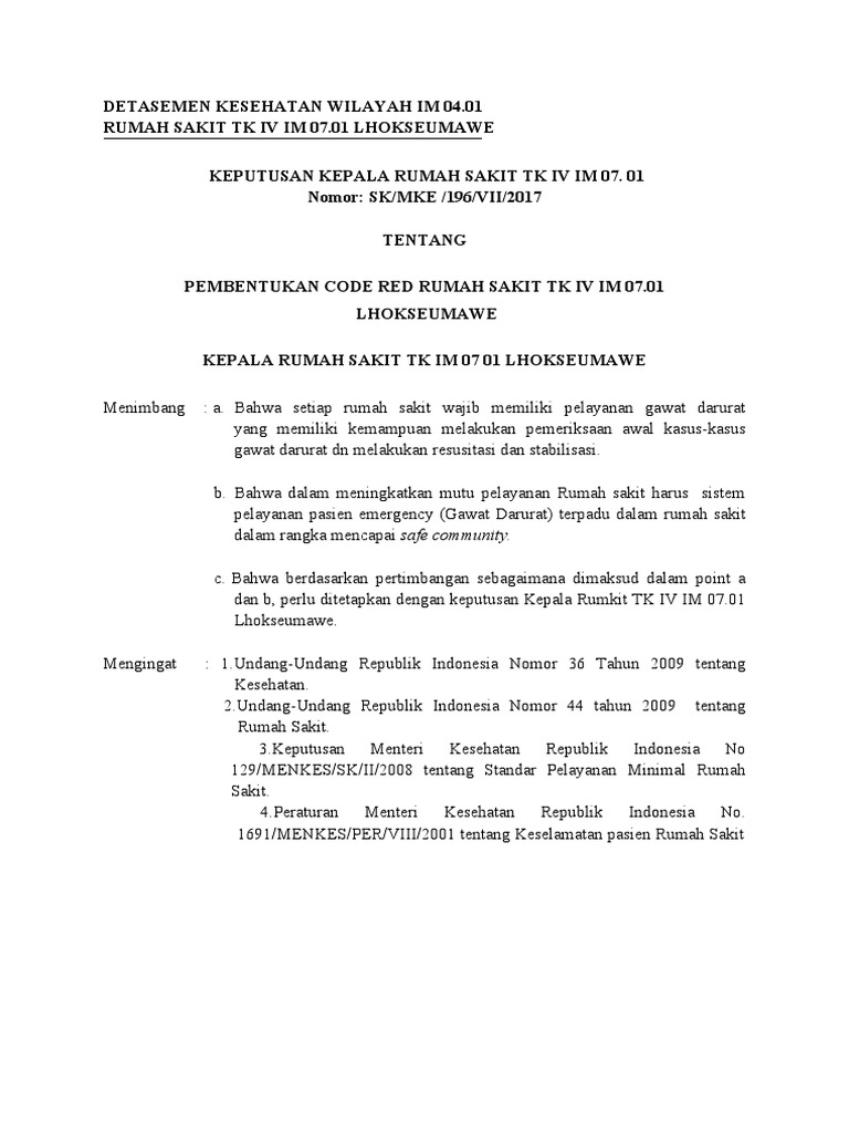 Pembentukan Tim Code Red RS IM 07.01 | PDF