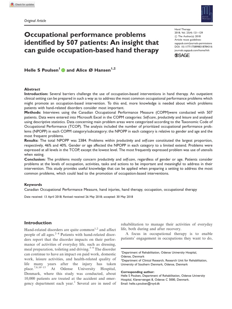 Occupational Performance Problems Identified by 507 Patients: An ...