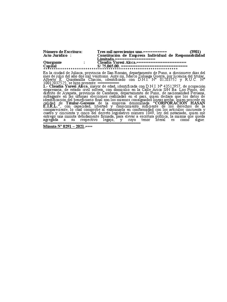 Bienes CORPORACION HASAN Eirl Minuta | PDF | Cheque | Bancos