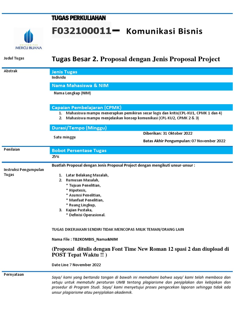 Template RTM Sarjana S1 (OBE) - Nama Komunikasi Bisnis - TB 2 Senin Final | PDF