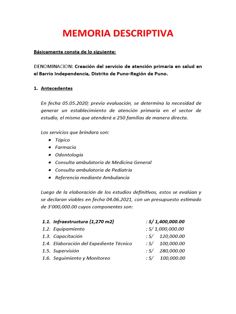 Ejemplo MEMORIA DESCRIPTIVA | PDF | Fundación (Ingeniería) | Hormigón