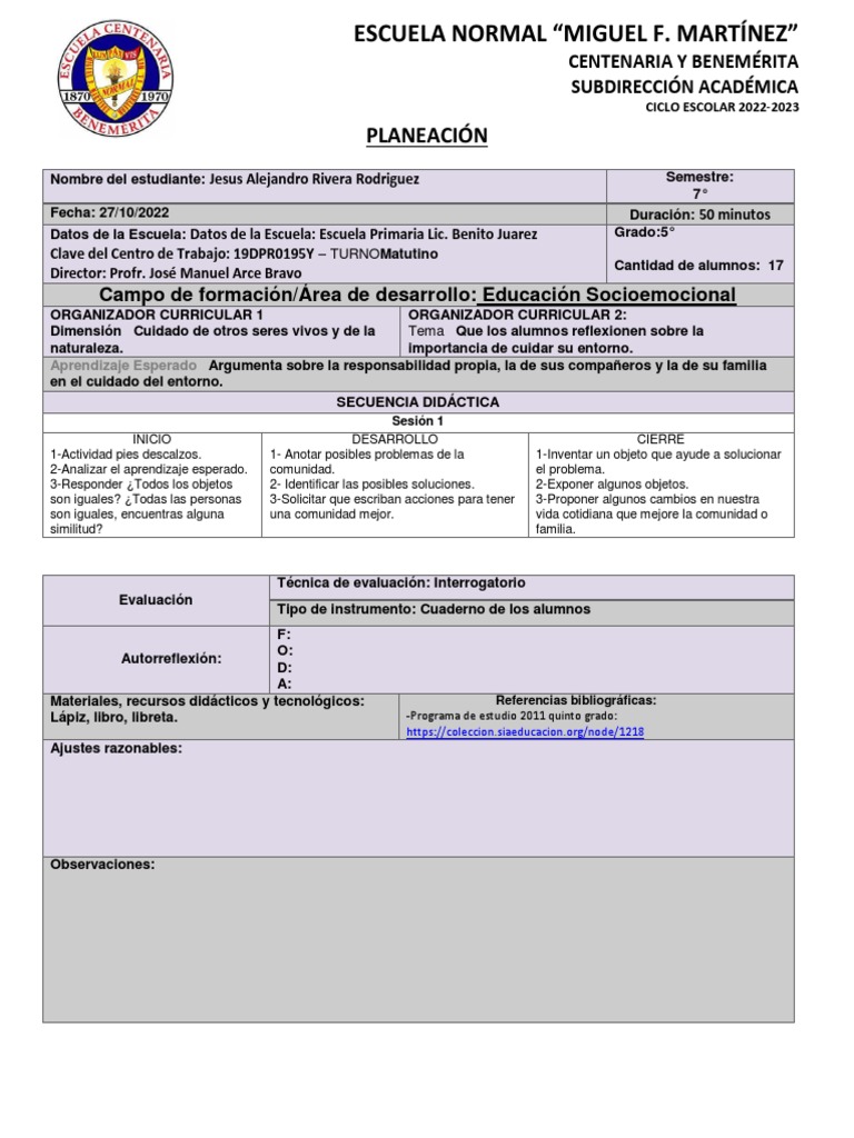4.clase Planeacion Educación Socioemocional Del 27 Octrubre | PDF ...