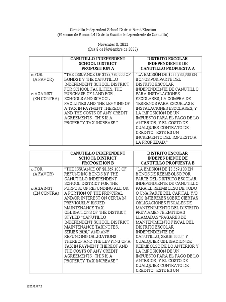 CANUTILLO ISD Ballot - Nov 2022 | PDF